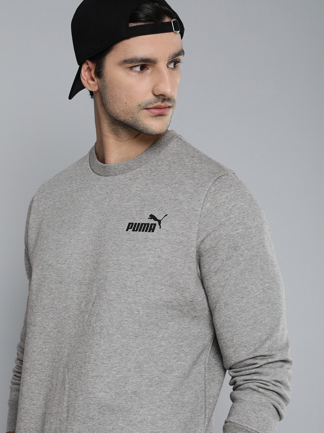 Buy Puma Men Grey Solid Essential Pullover Sweatshirt With Logo Print ...