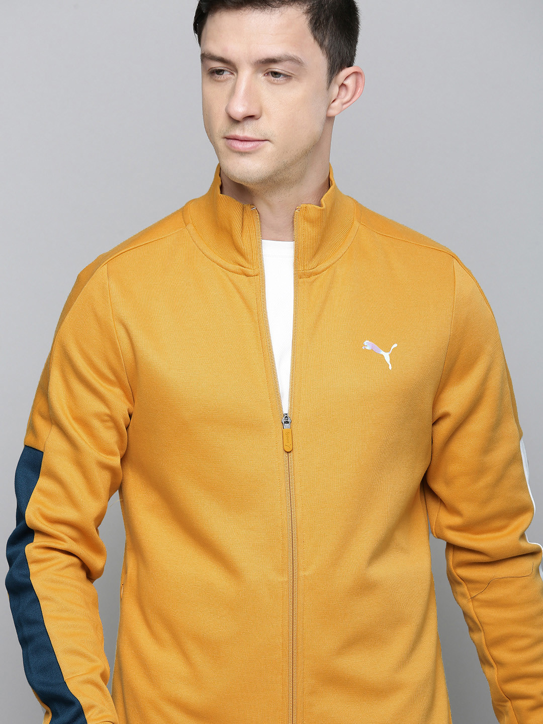 Buy One8 X PUMA Men Mustard Yellow Solid Slim Fit Track Jacket With ...