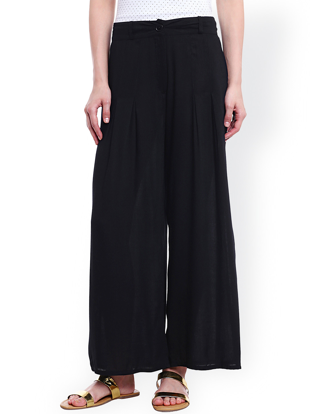 Buy PANIT Women Black Solid Smart Fit Palazzos - Palazzos for Women ...