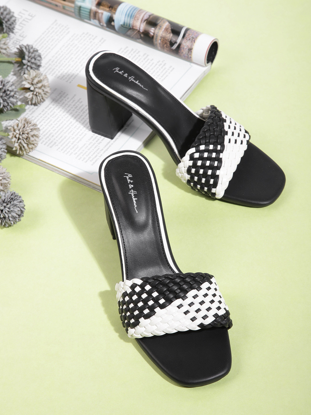 Buy Mast & Harbour Women Black & White Braided Block Heels - Heels for ...