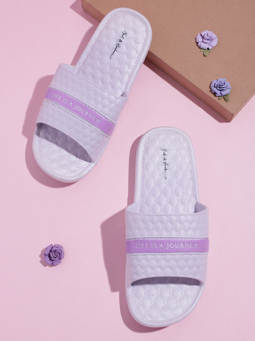 Buy Mast & Harbour Women Lilac Textured Sliders - Flip Flops for Women ...