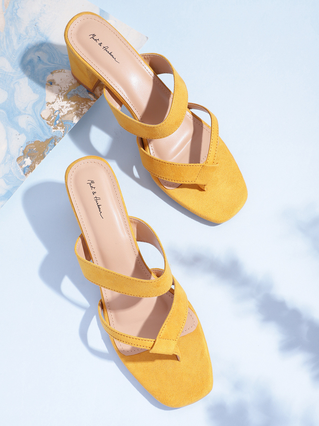 Buy Mast & Harbour Mustard Yellow Solid Block Heels - Heels for Women ...