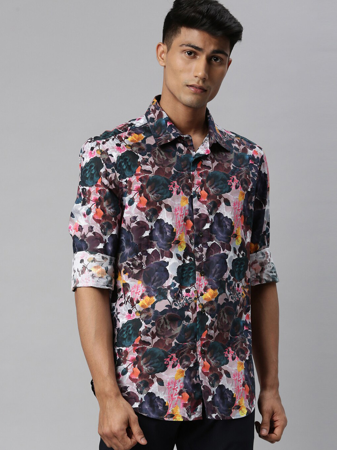 Buy RARE RABBIT Men Multicoloured Slim Fit Floral Opaque Printed Casual ...