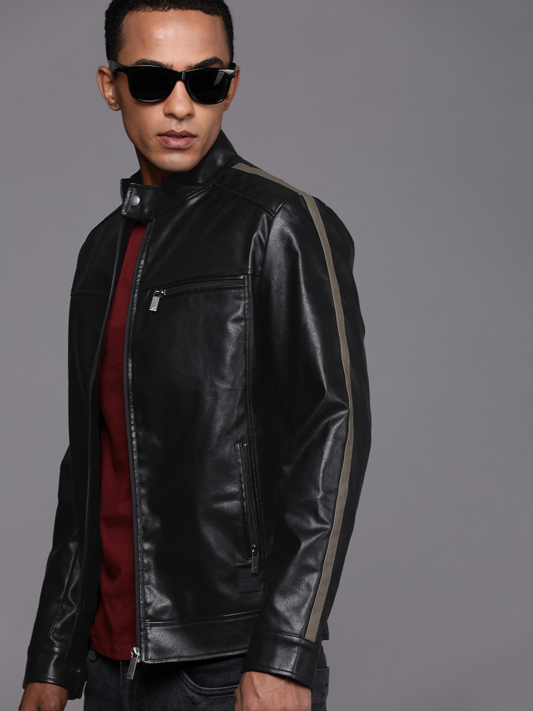 Buy WROGN Men Black Solid Biker Jacket - Jackets for Men 15131114 | Myntra