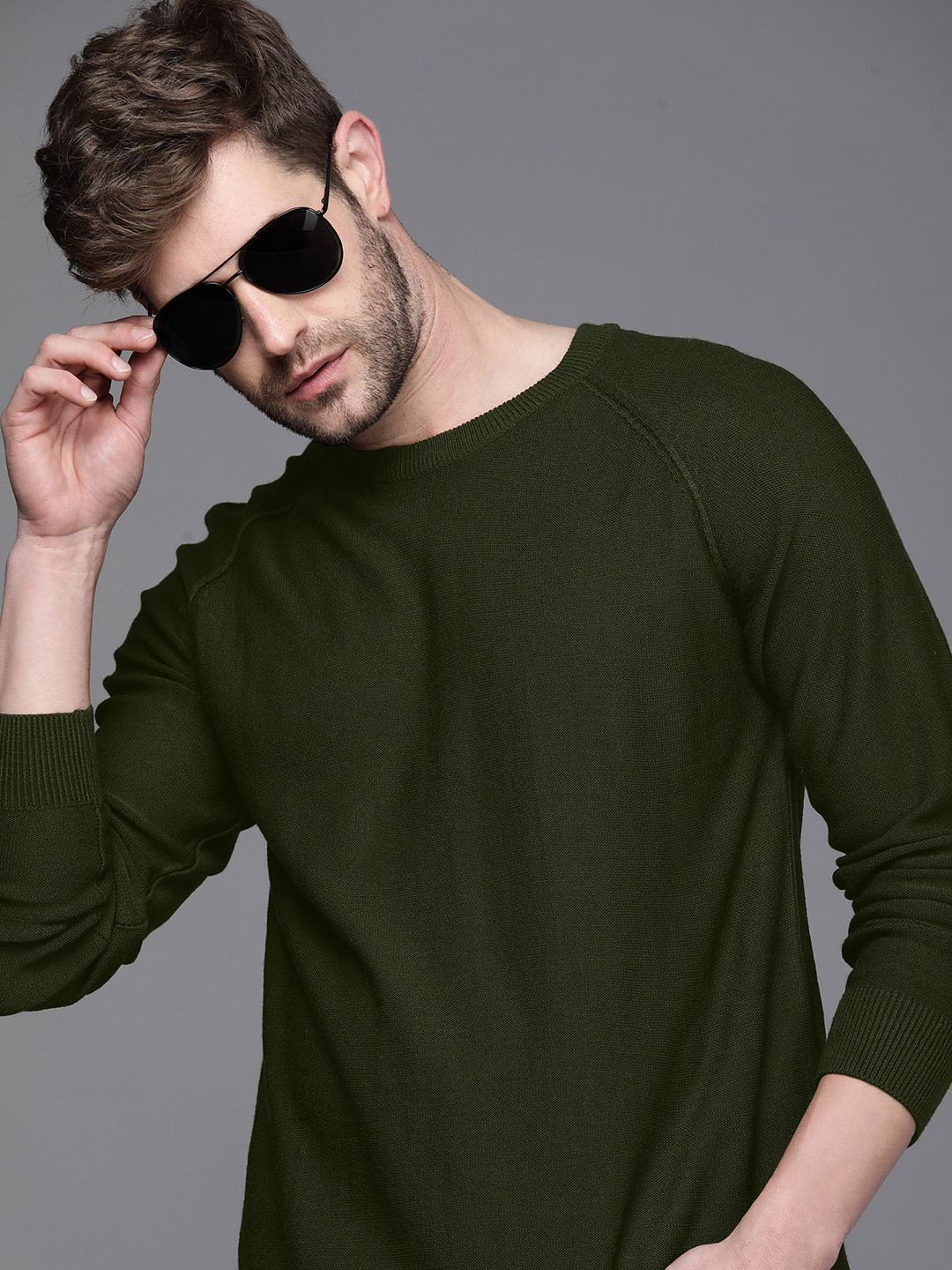 Buy WROGN Men Olive Green Pullover - Sweaters for Men 15131358 | Myntra