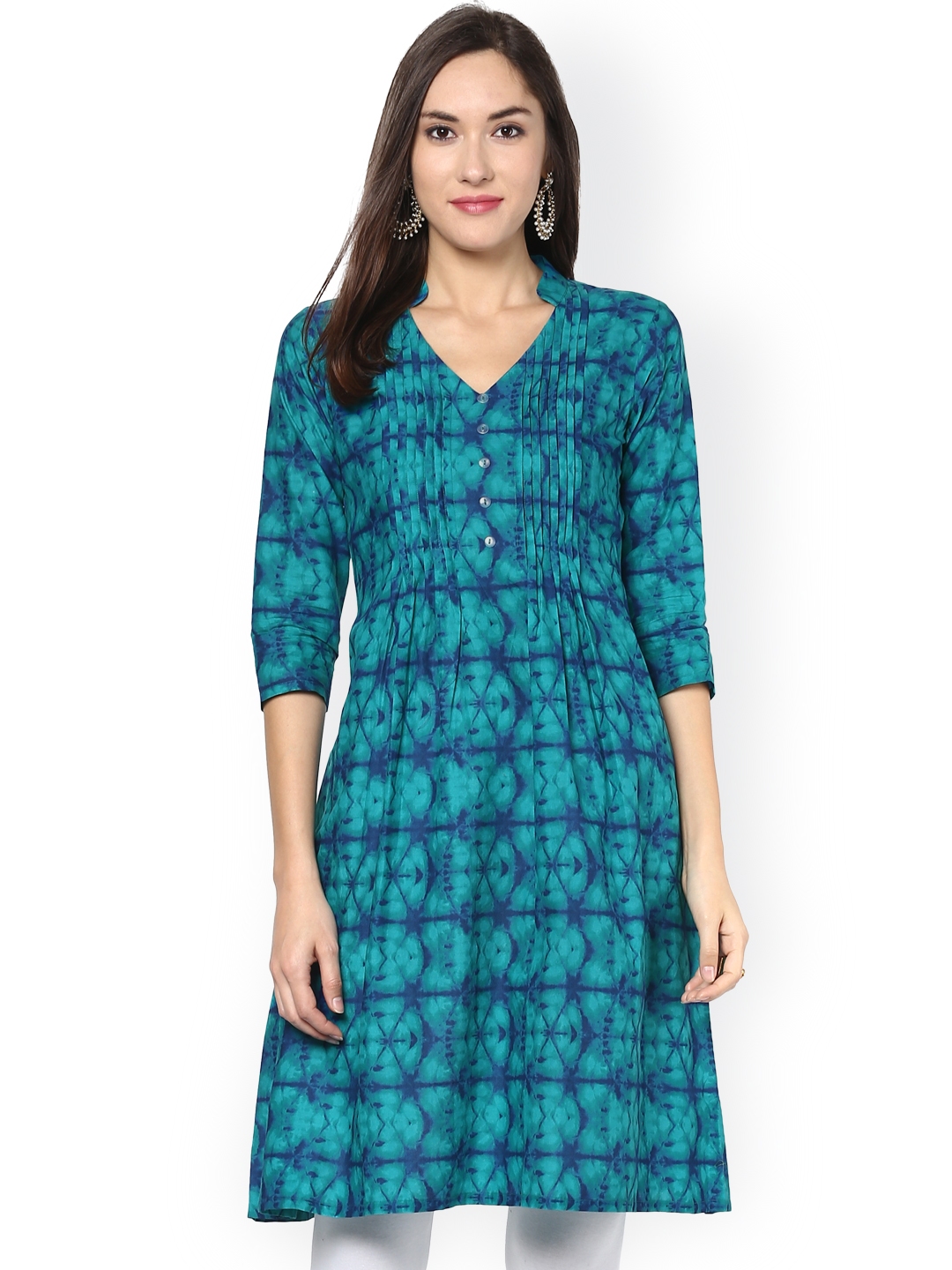 Buy Libas Women Teal Printed A Line Kurta Kurtas For Women 1513534