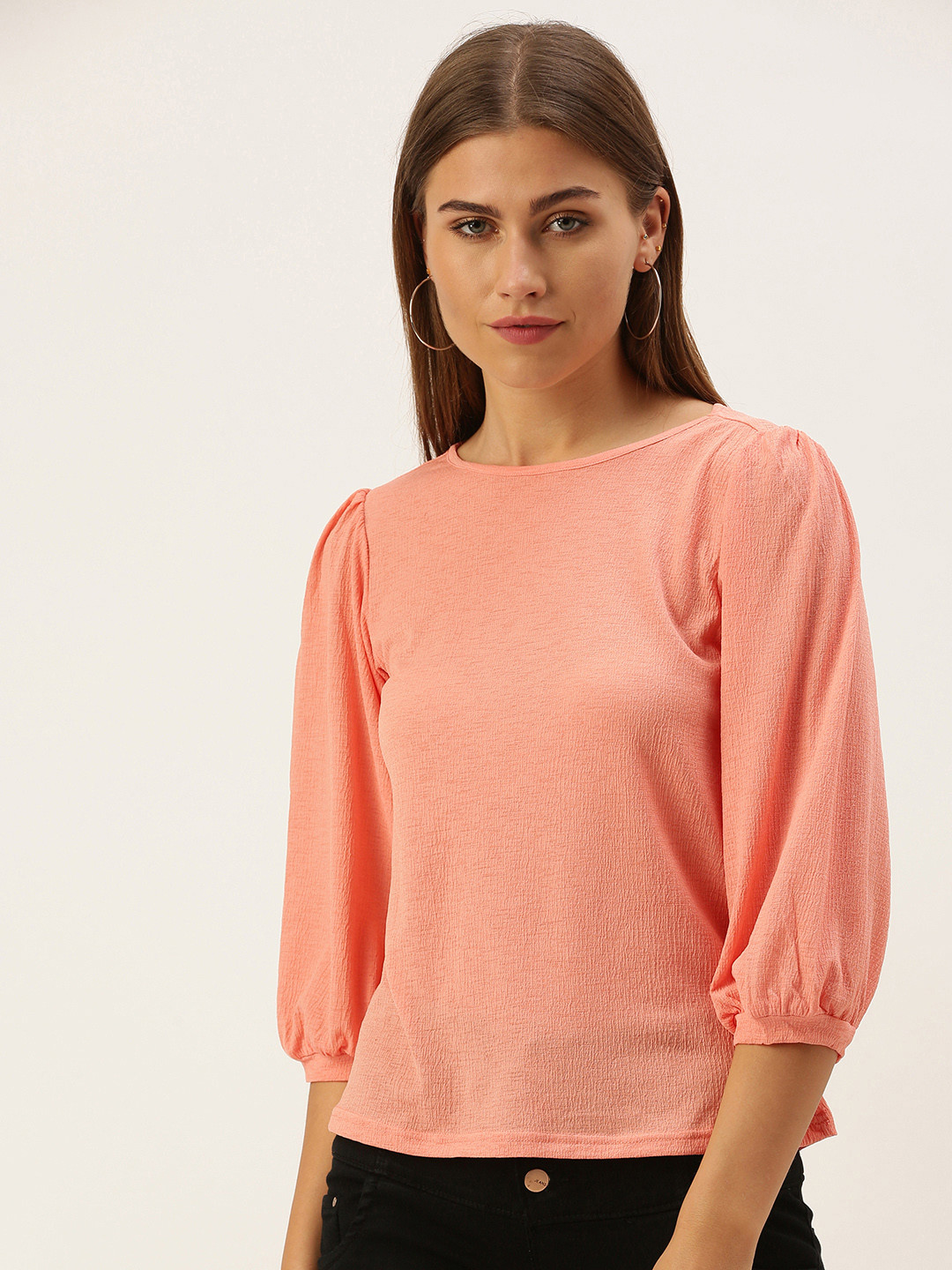Buy AND Women Peach Coloured Solid Regular Top - Tops for Women ...