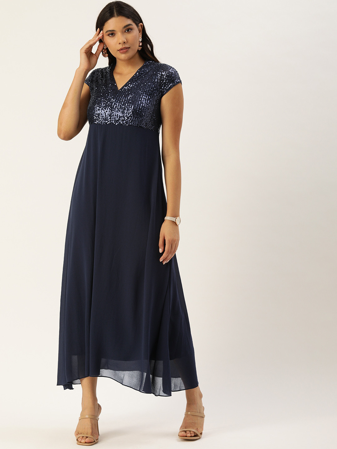 Buy AND Navy Blue Sequined Maxi Dress - Dresses for Women 15138602 | Myntra
