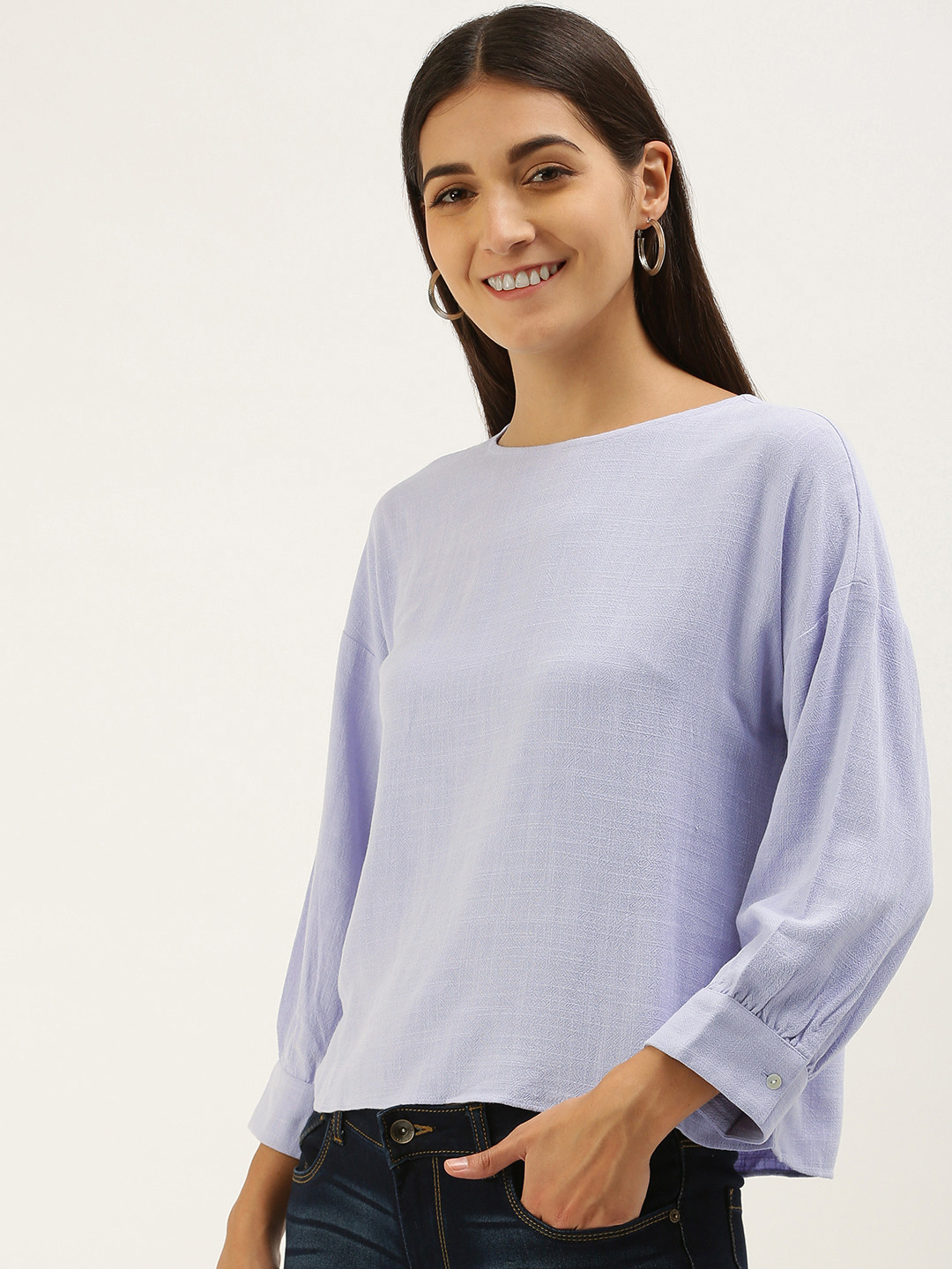 Buy AND Women Lavender Self Design Regular Top - Tops for Women ...