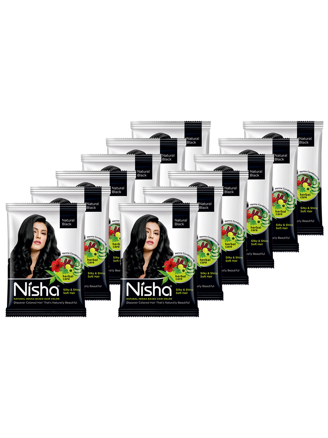 Buy Nisha Set Of 12 Henna Based Hair Colour 300g Natural Black - Hair ...