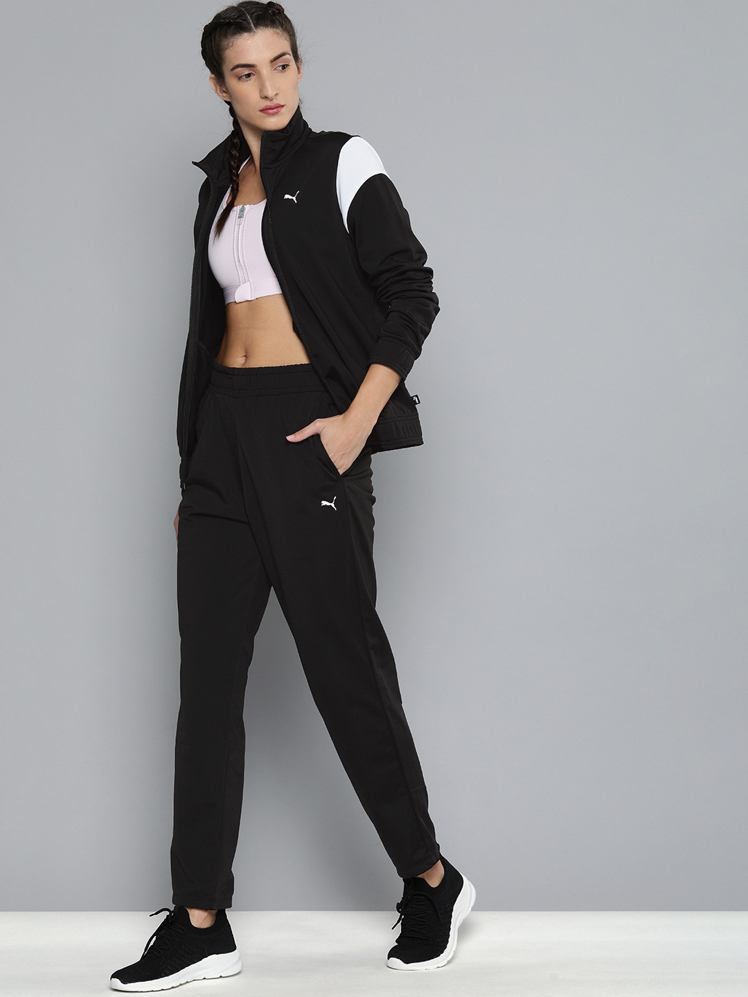 Buy Puma Women Black Solid Slim Fit Classic Tricot Tracksuit ...
