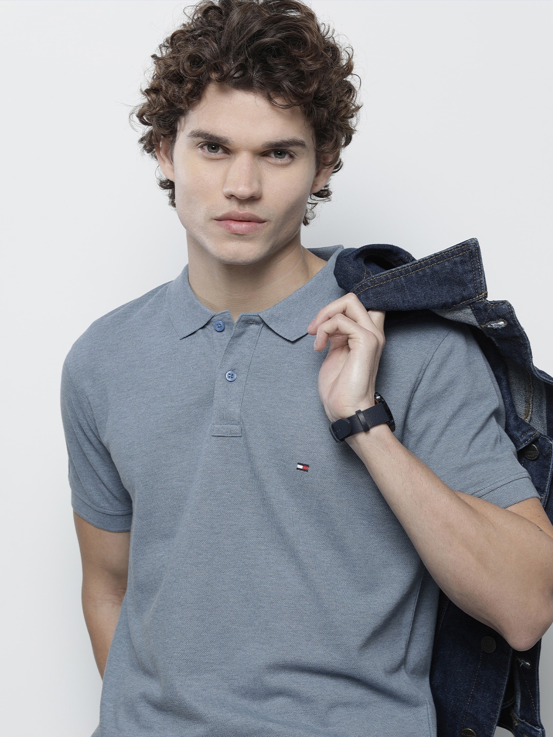 Buy Tommy Hilfiger Men Blue Polo Collar Organic Cotton T Shirt