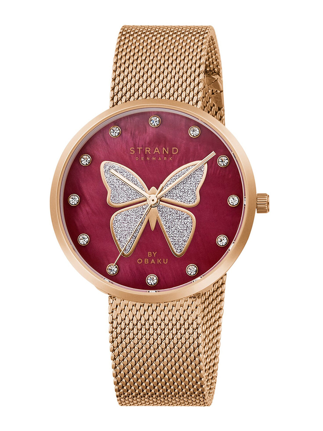 Buy STRAND BY OBAKU Women Burgundy Dial & Rose Gold Toned Straps ...