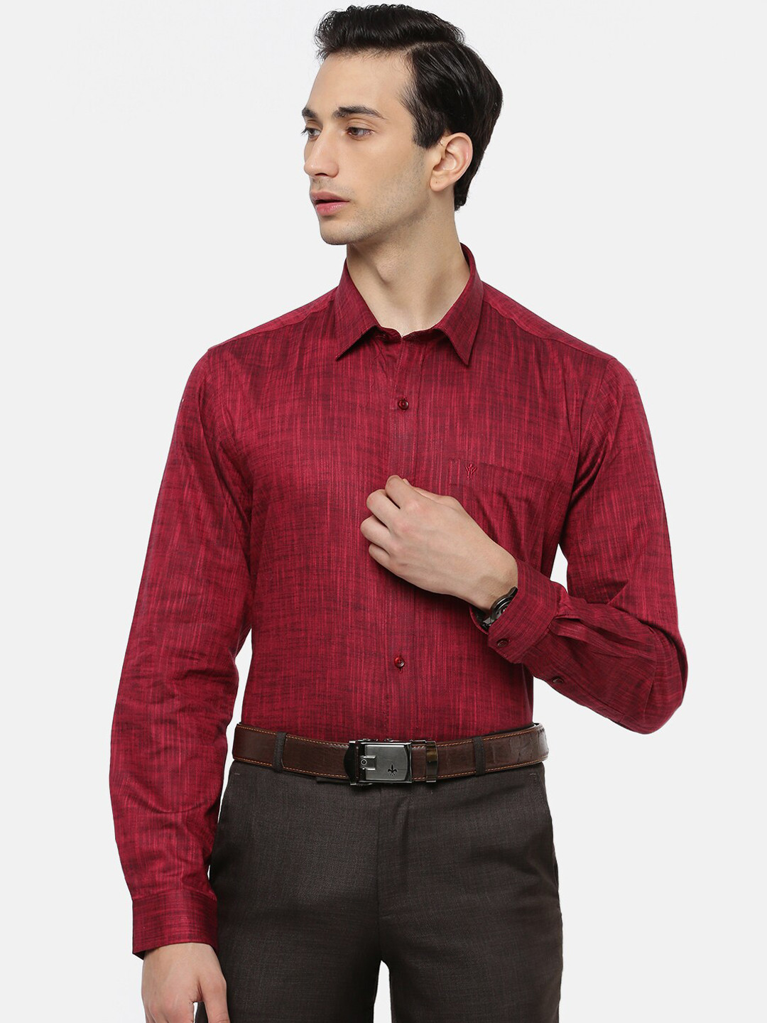 Buy Ramraj Men Red Slim Fit Opaque Formal Shirt - Shirts for Men ...