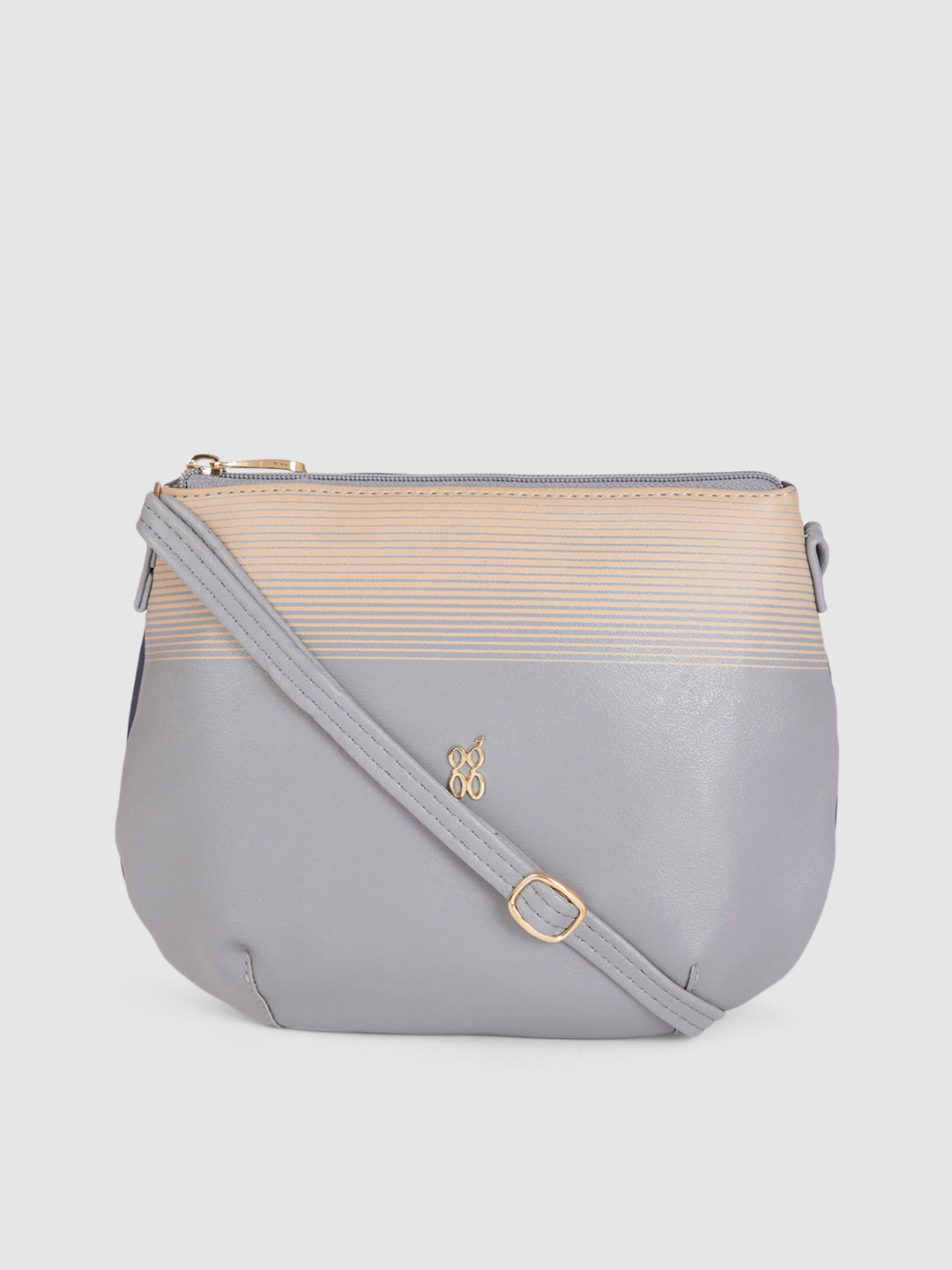 Buy Baggit Grey & Beige Striped Structured Sling Bag - Handbags for ...