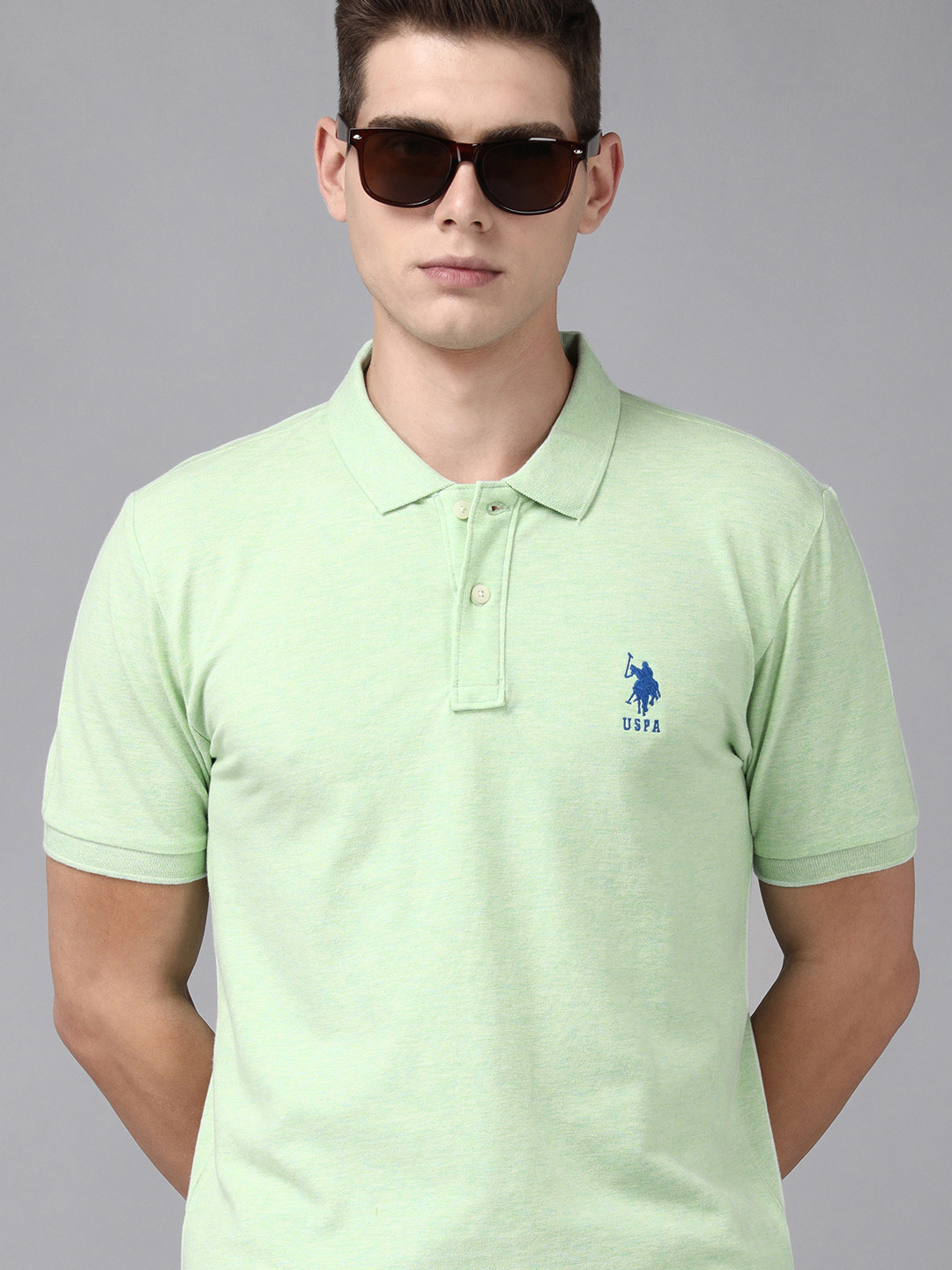 Buy U S Polo Assn Men Light Green Brand Logo Printed Polo Collar Pure ...
