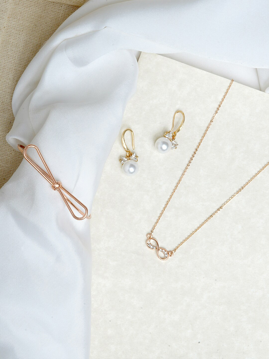 Buy JOKER & WITCH Rose Gold Plated & White Stone Studded & Pearl Beaded ...