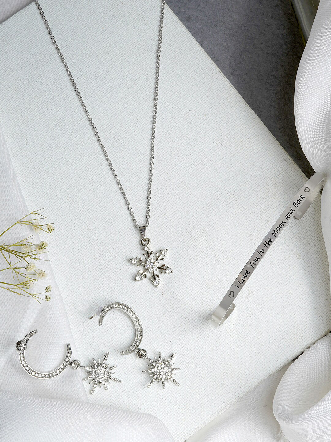 Buy JOKER & WITCH Silver Plated White Stone Studded Fling Jewellery Set ...