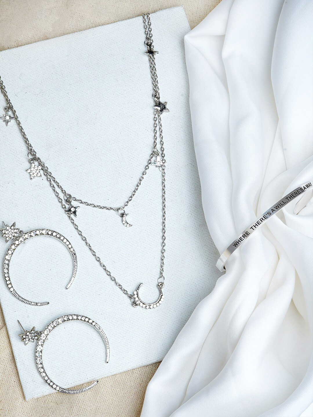 Buy JOKER & WITCH Silver Plated & White Stone Studded Jewellery Set ...