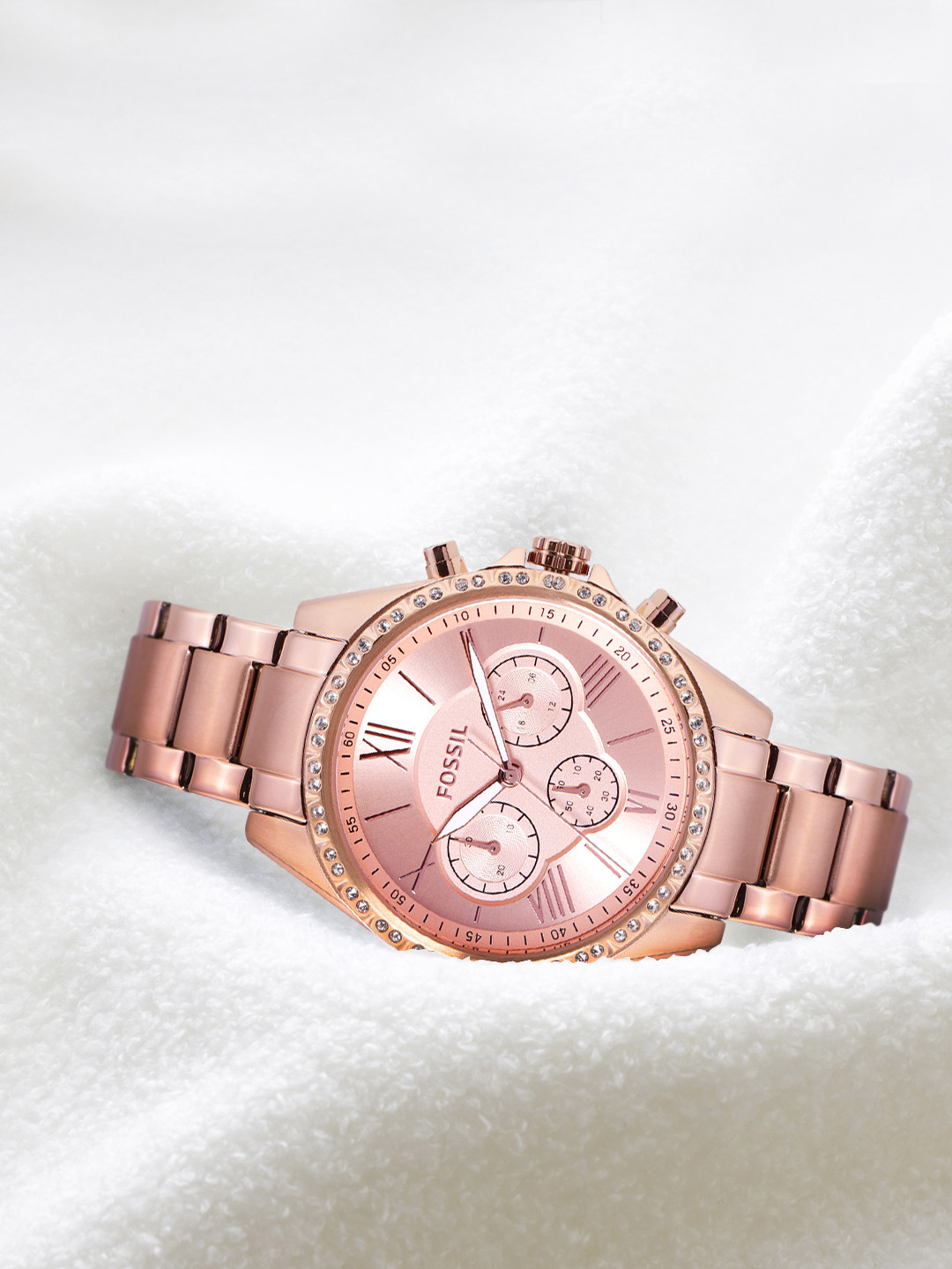 Buy Fossil Women Rose Gold Toned Embellished Analogue Watch BQ3377 ...