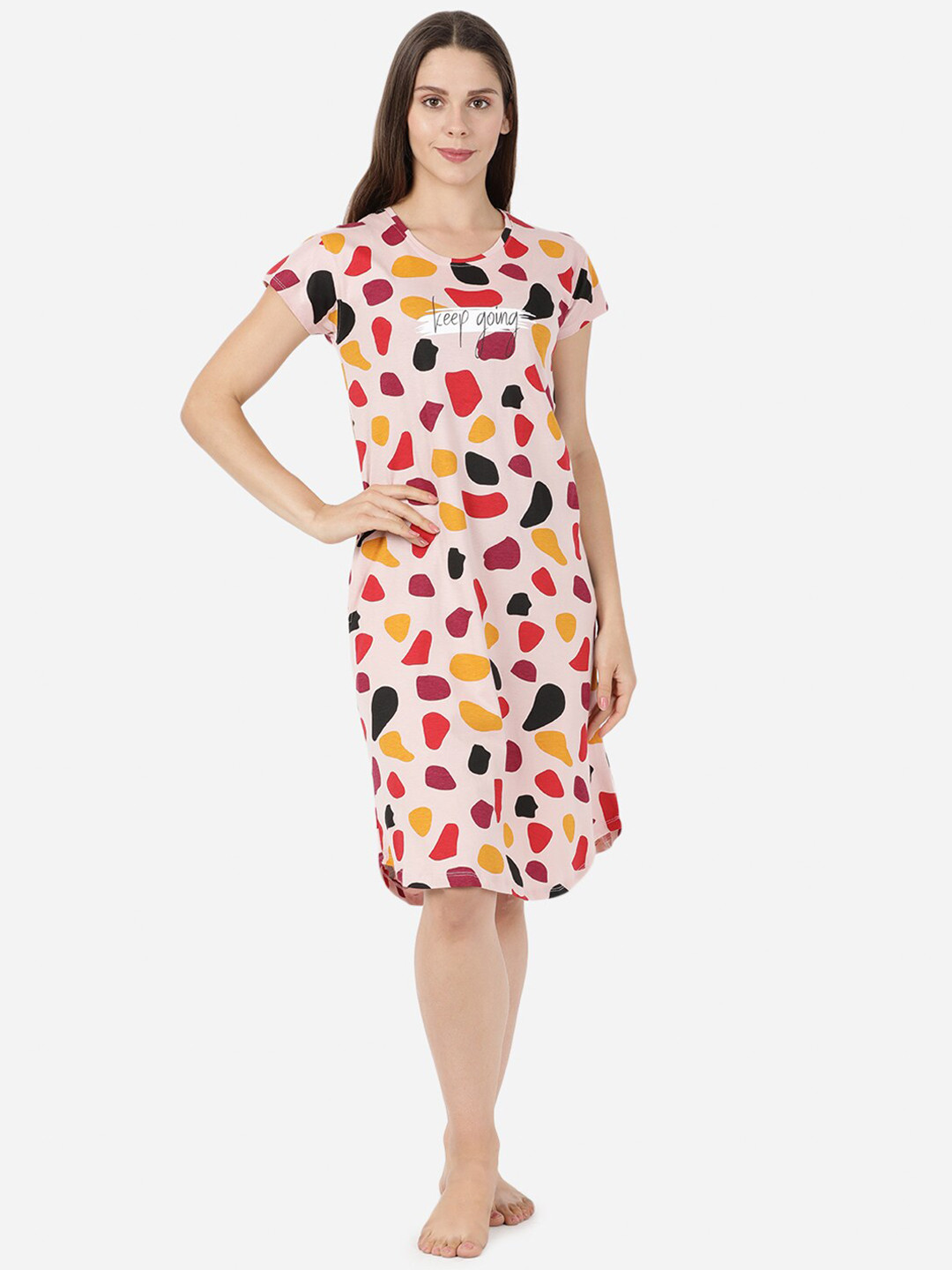 Buy GOLDSTROMS Women Pink Printed Sleep Shirt - Nightdress for Women ...