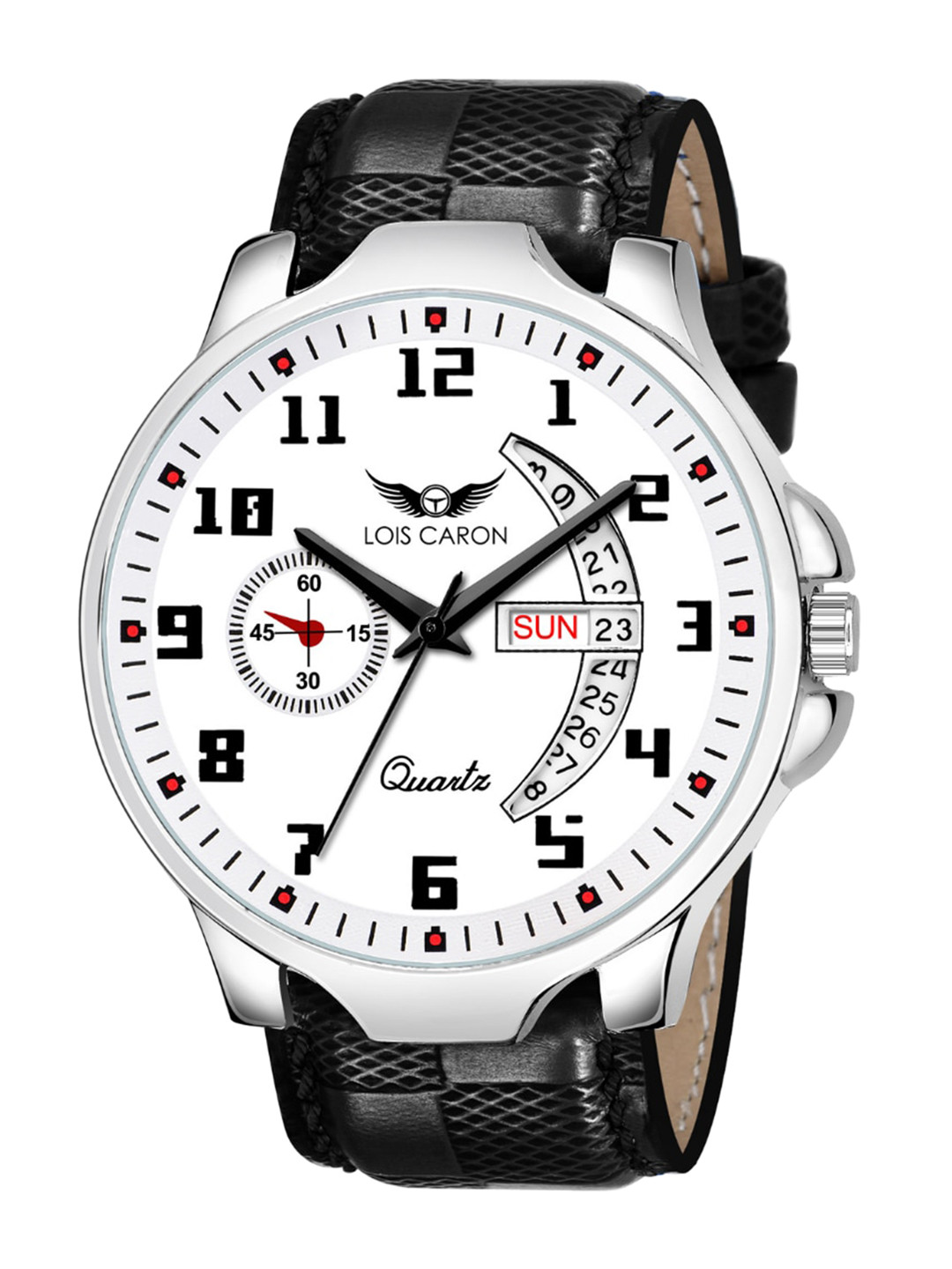 Buy LOIS CARON Men White Dial & Black Leather Straps Analogue Watch ...