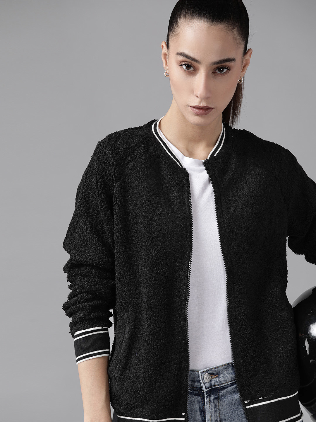 Buy Roadster Women Black Boucle Sweatshirt - Sweatshirts for Women ...