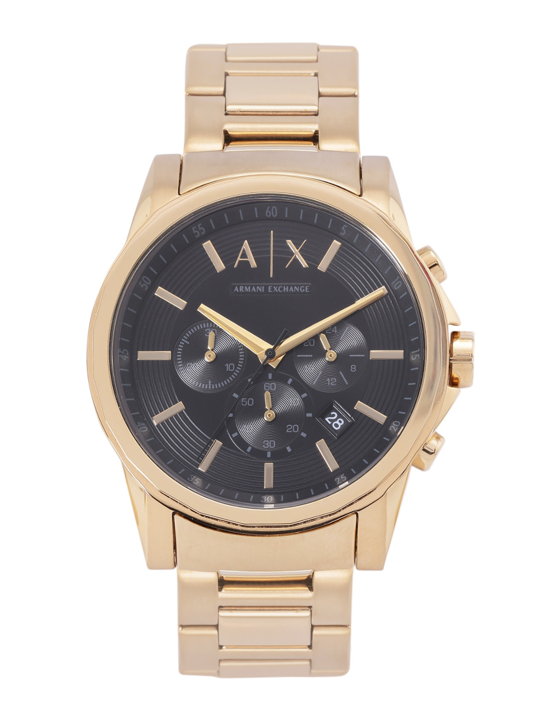 Buy Armani Exchange Men Black Dial & Gold Toned Stainless Steel Straps ...
