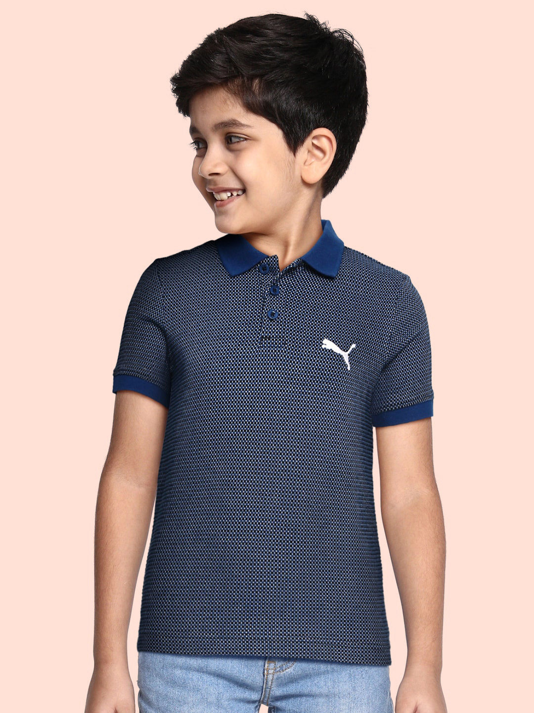 Buy Puma Boys Blue Jacquard Pure Cotton Polo Collar T Shirt - Tshirts ...