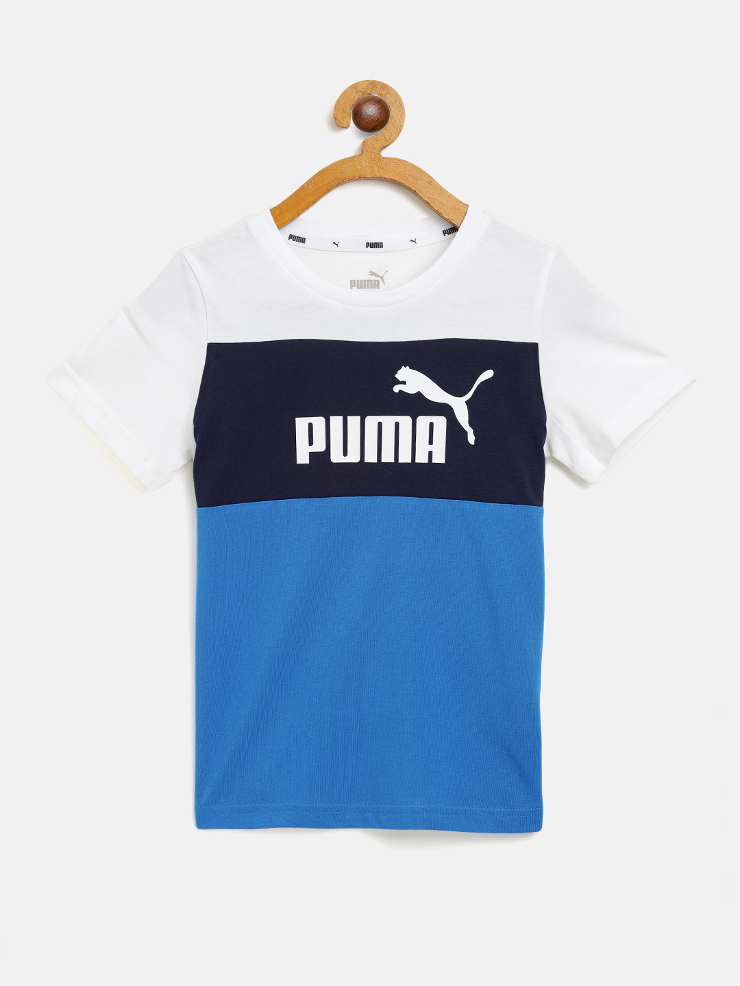 Buy Puma Kids Blue White Regular Fit Pure Cotton Essential ...