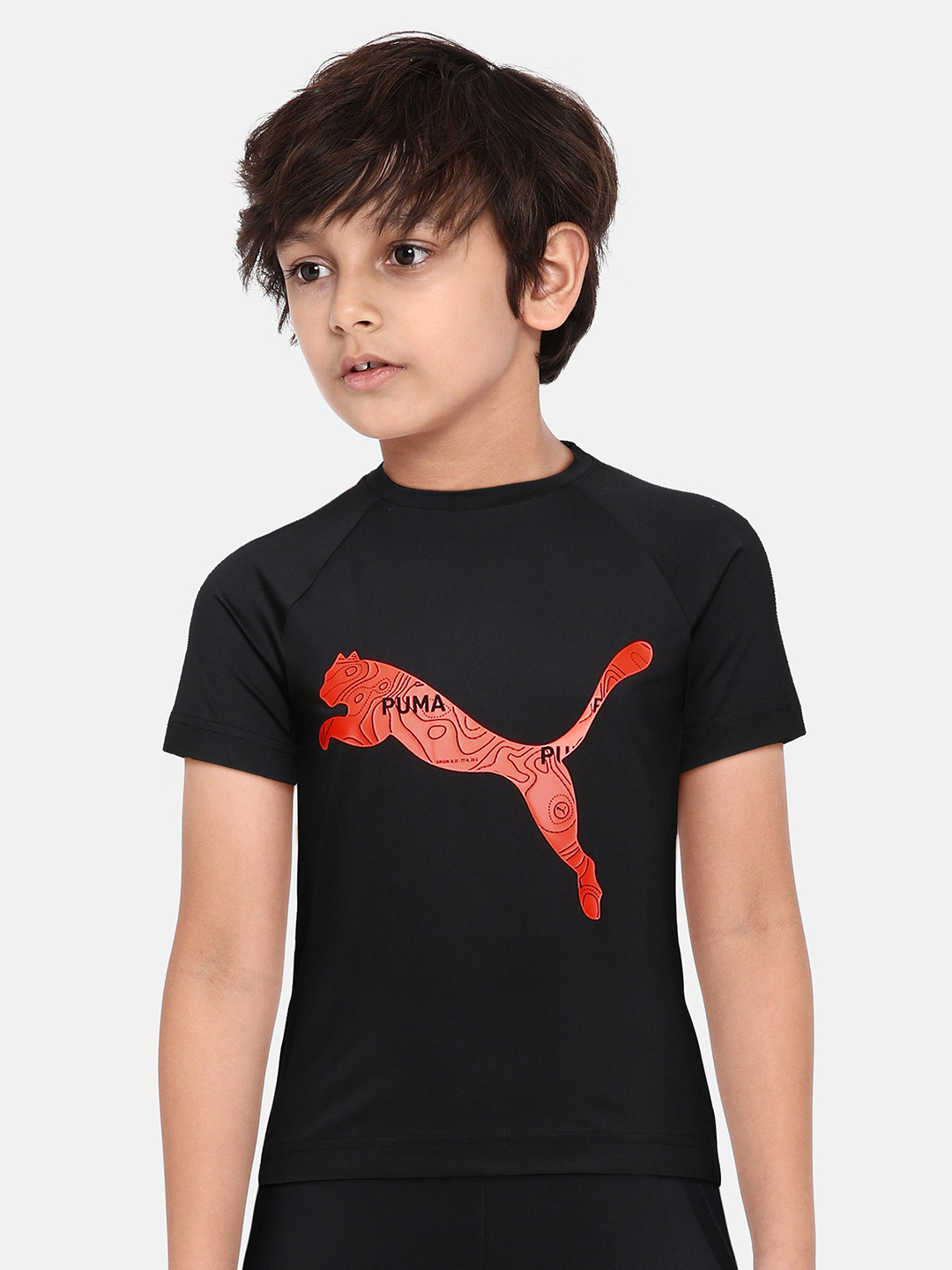 Buy Puma Boys Black Brand Logo One8 Virat Kohli Active Slim Fit T Shirt ...