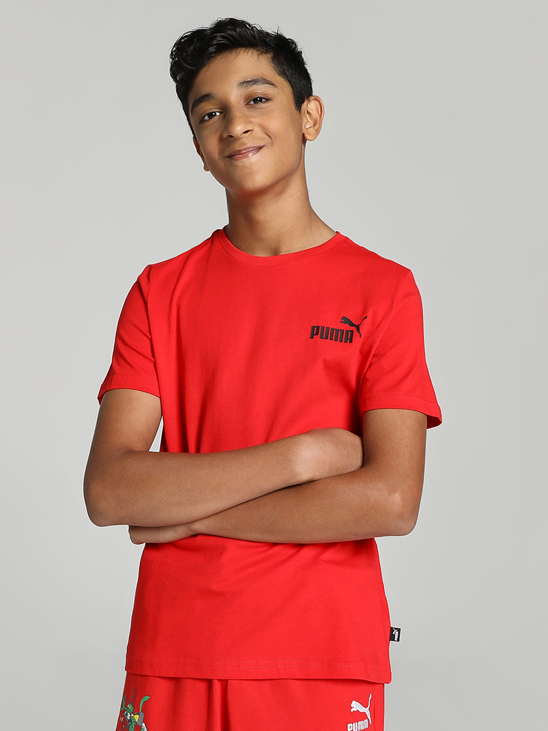 Buy Puma Boys Red Pure Cotton Solid Regular Fit Essential Small Logo ...