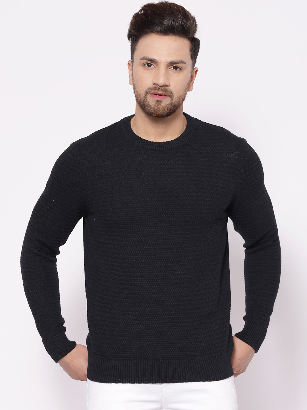 Buy Red Tape Men Black Self Design Pullover Sweater - Sweaters for Men ...