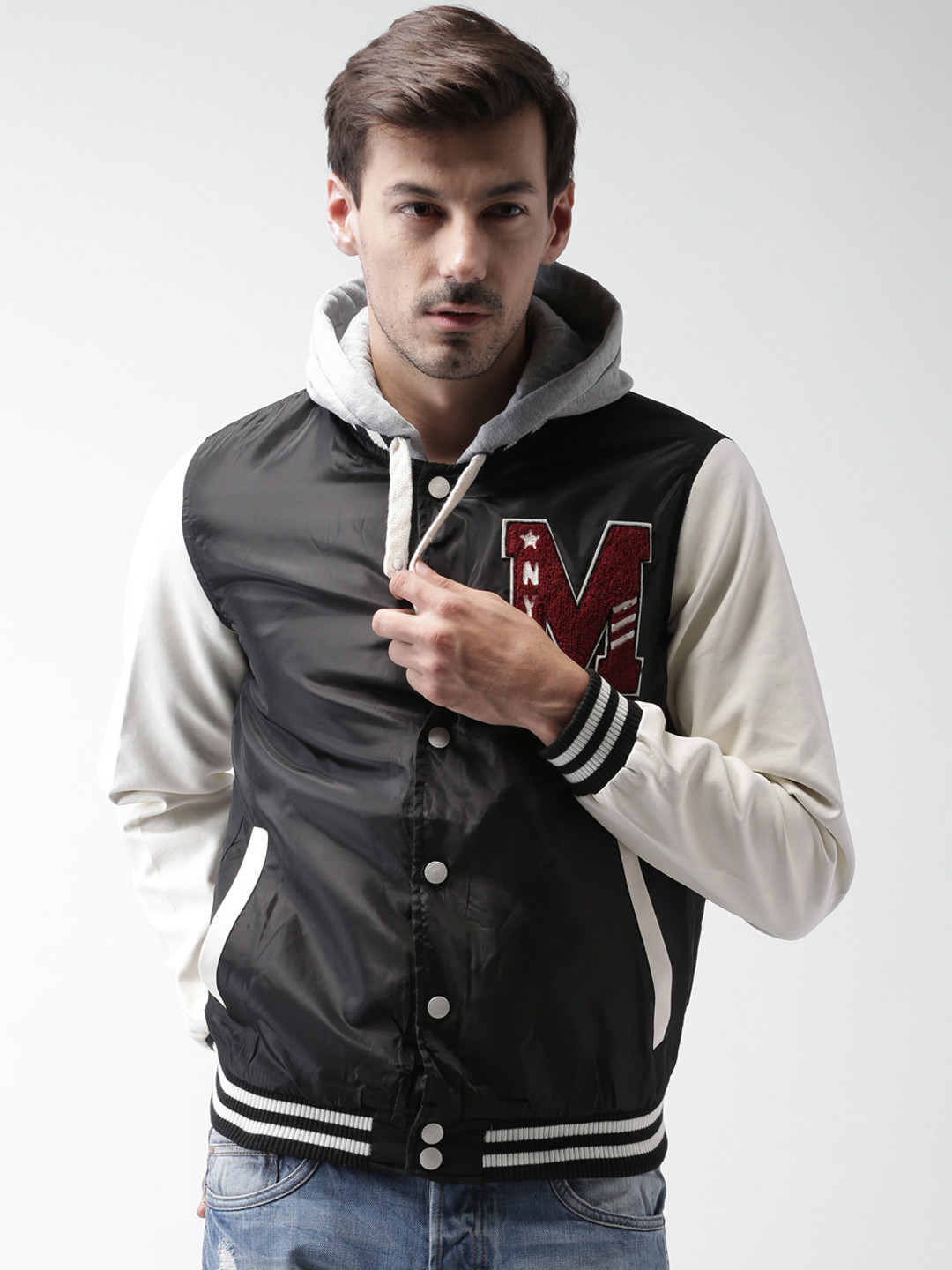 Buy ALCOTT Black & White Varsity Hooded Jacket - Jackets for Men ...