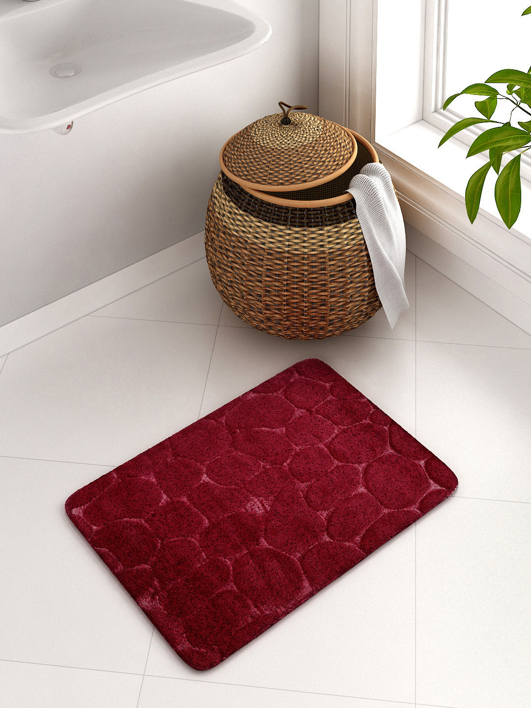 Buy Cortina Burgundy Patterned Rectangular Bath Rug - Bath Rugs for ...