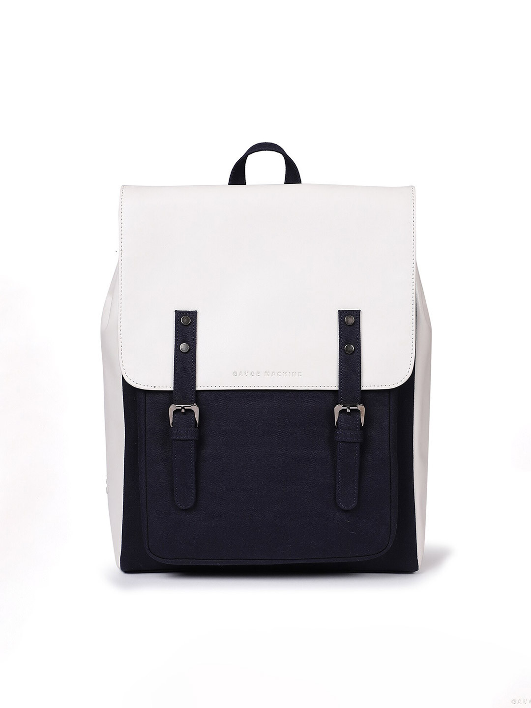 Buy Gauge Machine Men White & Navy Blue Colourblocked Backpack ...