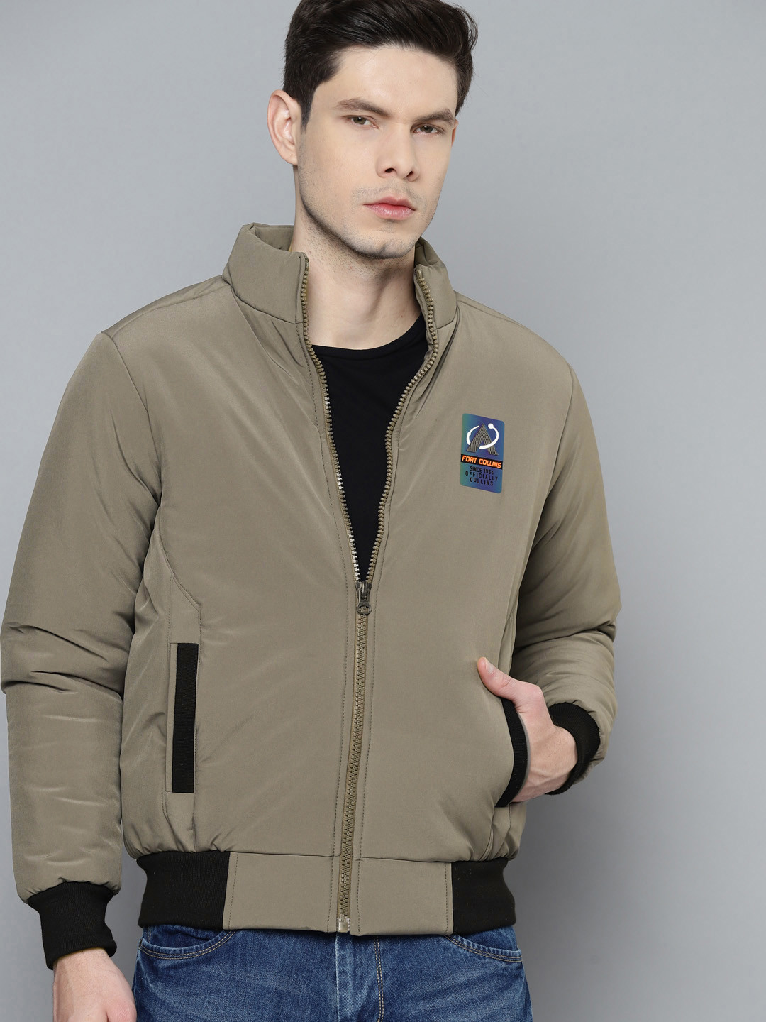 Buy Fort Collins Men Charcoal Grey Solid Bomber Jacket - Jackets for ...