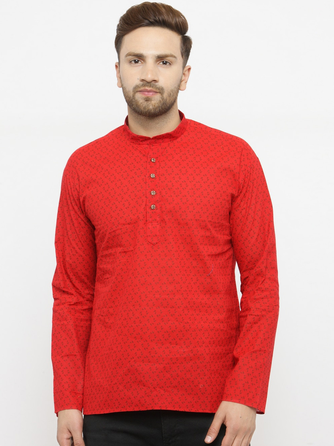 Buy RG DESIGNERS Men Red Printed Straight Kurta - Kurtas for Men ...