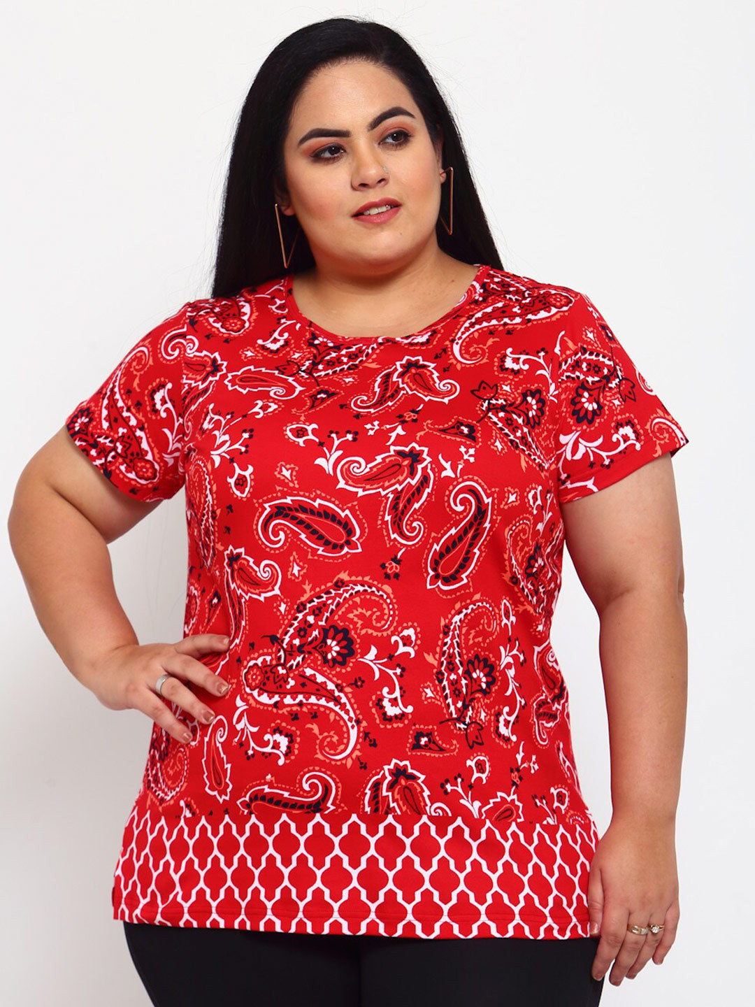 Buy PlusS Women Red Ethnic Motif Printed T Shirt - Tshirts for Women ...