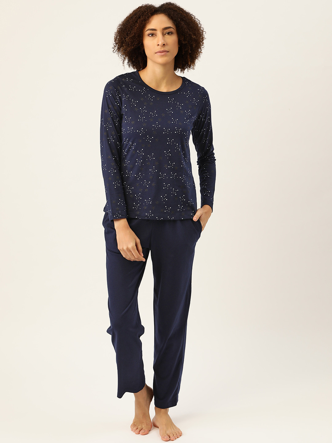 Buy MADAME M SECRET Women Navy Blue Printed Pyjamas Set - Night Suits ...