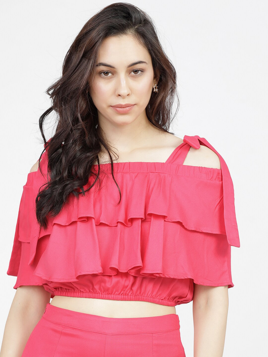 Buy Tokyo Talkies Pink Shoulder Straps Bardot Crop Top - Tops for Women ...