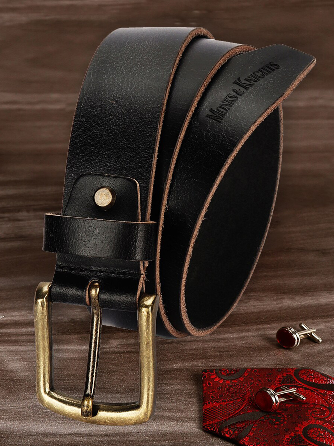 Buy MONKS & KNIGHTS Men Black Textured Leather Belt - Belts for Men ...