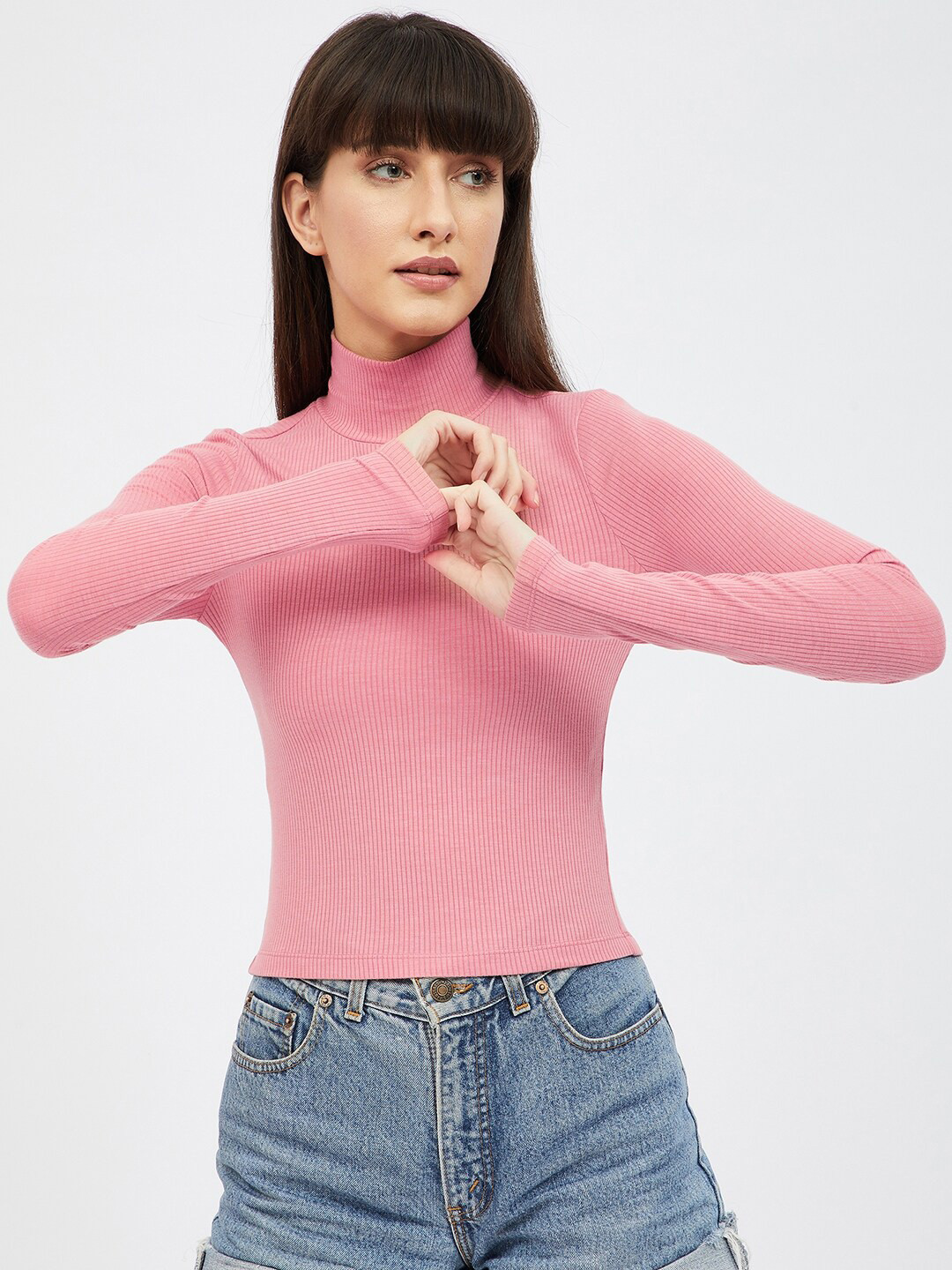 Buy Harpa Pink Fitted High Neck Top - Tops for Women 15183302 | Myntra