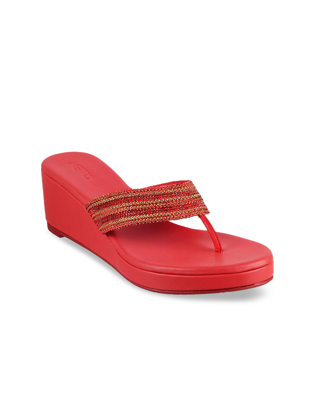 Buy Metro Woman Red Wedge Sandals - Heels for Women 15183444 | Myntra