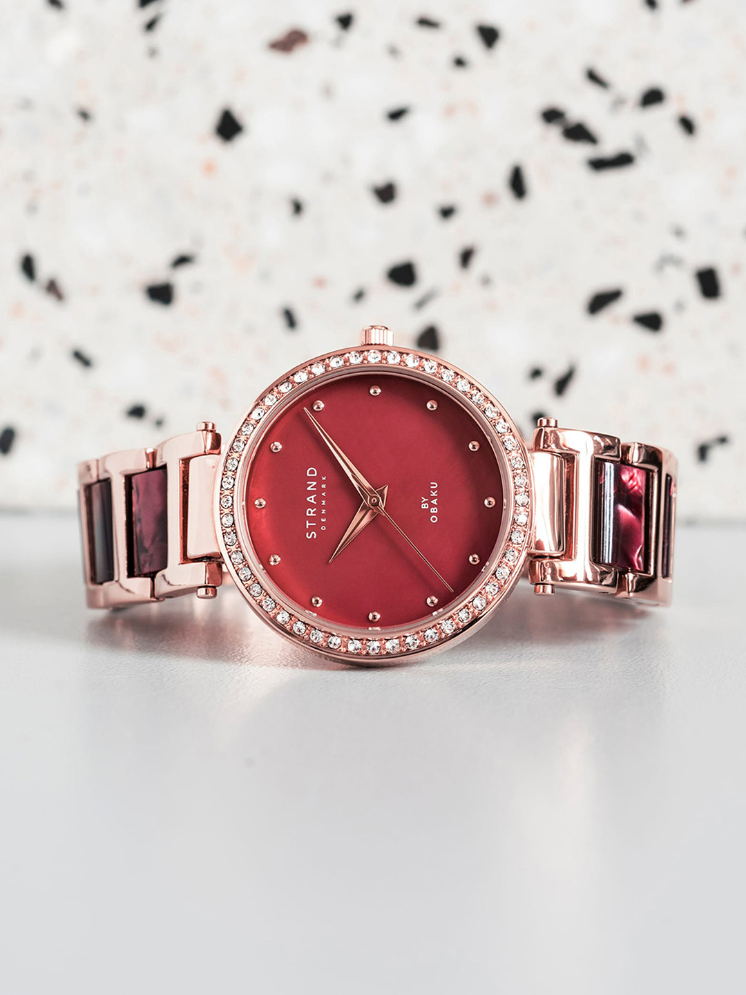 Buy STRAND BY OBAKU Women Red Embellished Dial & Gold Toned Straps ...