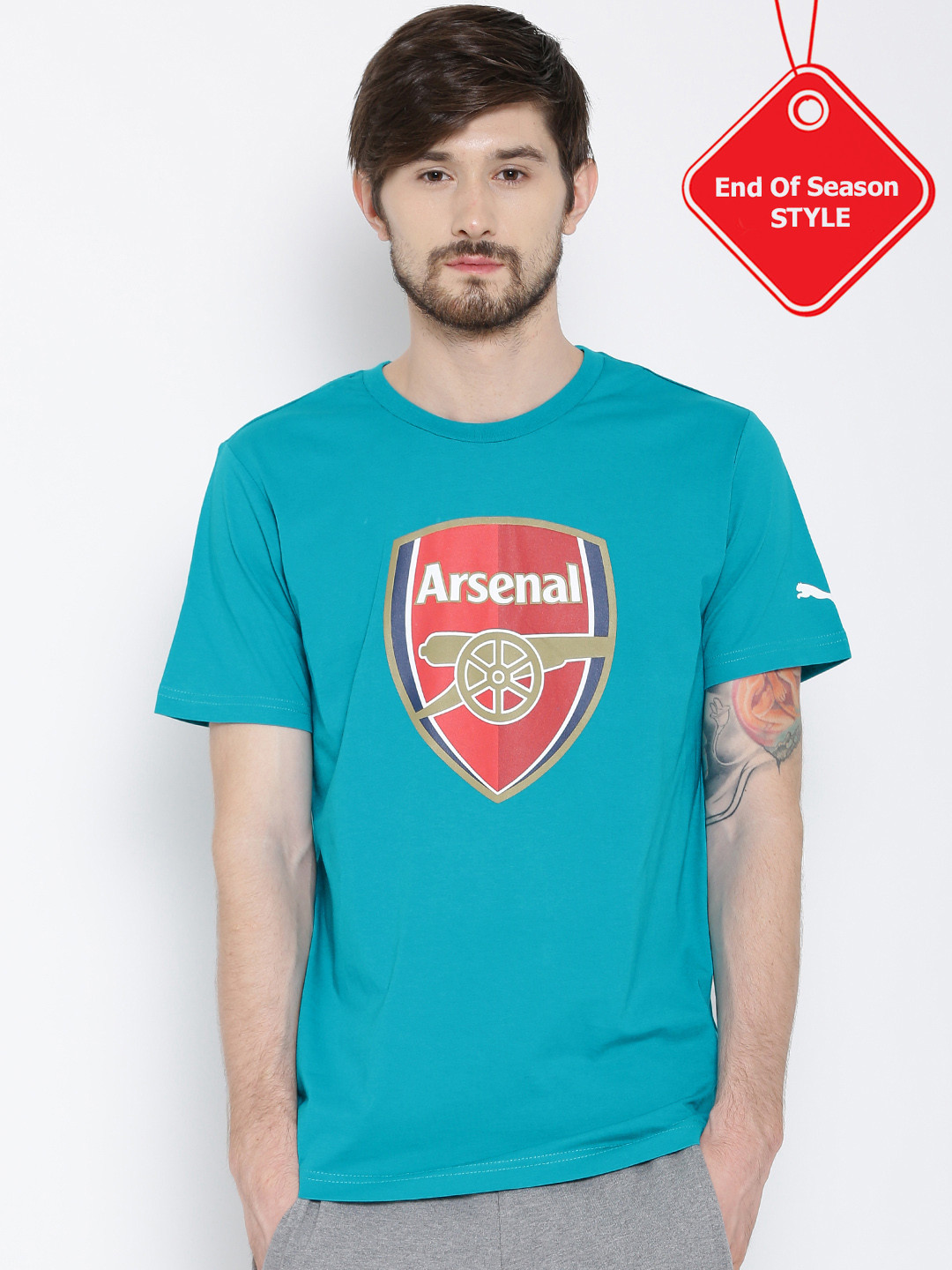 Buy PUMA Blue Arsenal F.C. Fan Crest Print Pure Cotton T Shirt ...