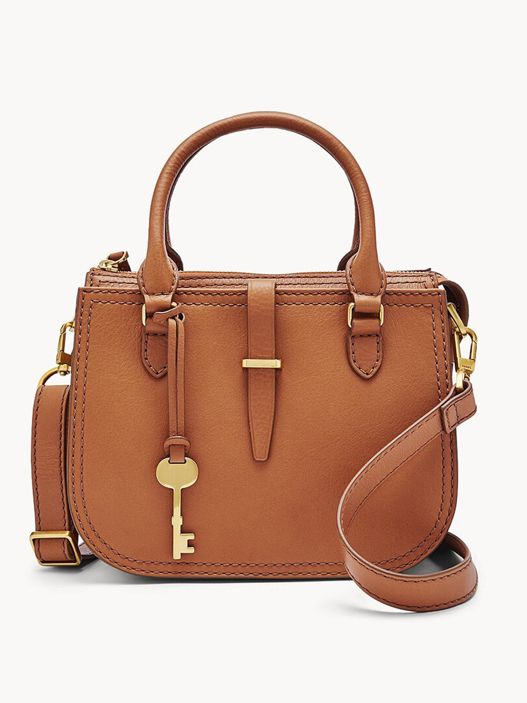 Buy Fossil Women Tan Leather Structured Handheld Bag - Handbags for ...