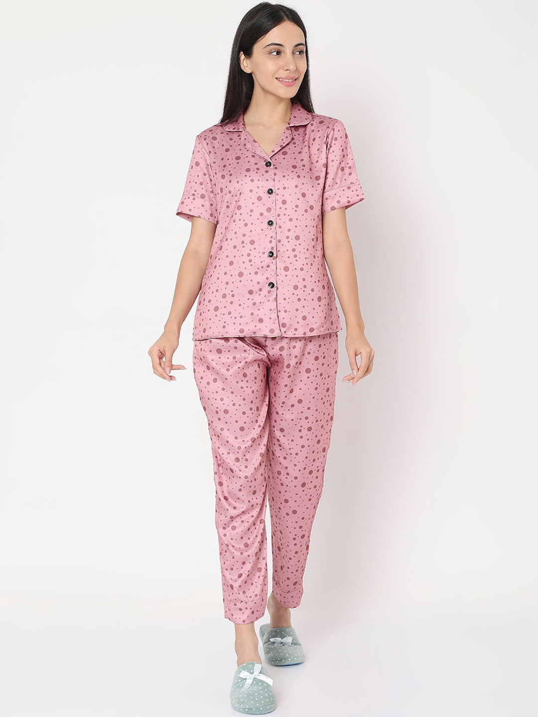 Buy Smarty Pants Women Pink Polka Dots Printed Night Suit - Night Suits ...