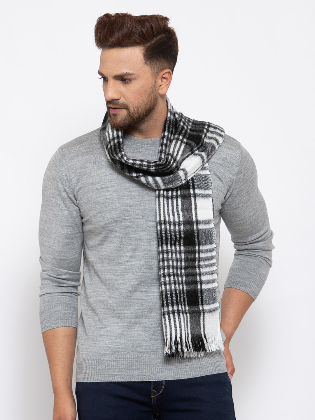 Buy 513 Men Black & White Checked Woven Muffler - Mufflers for Men ...