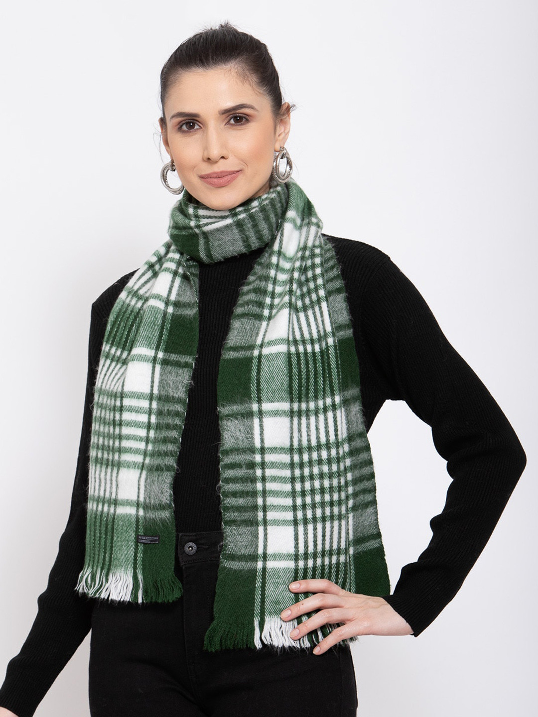 Buy 513 Women Green & White Woven Muffler - Mufflers for Women 15191052 ...
